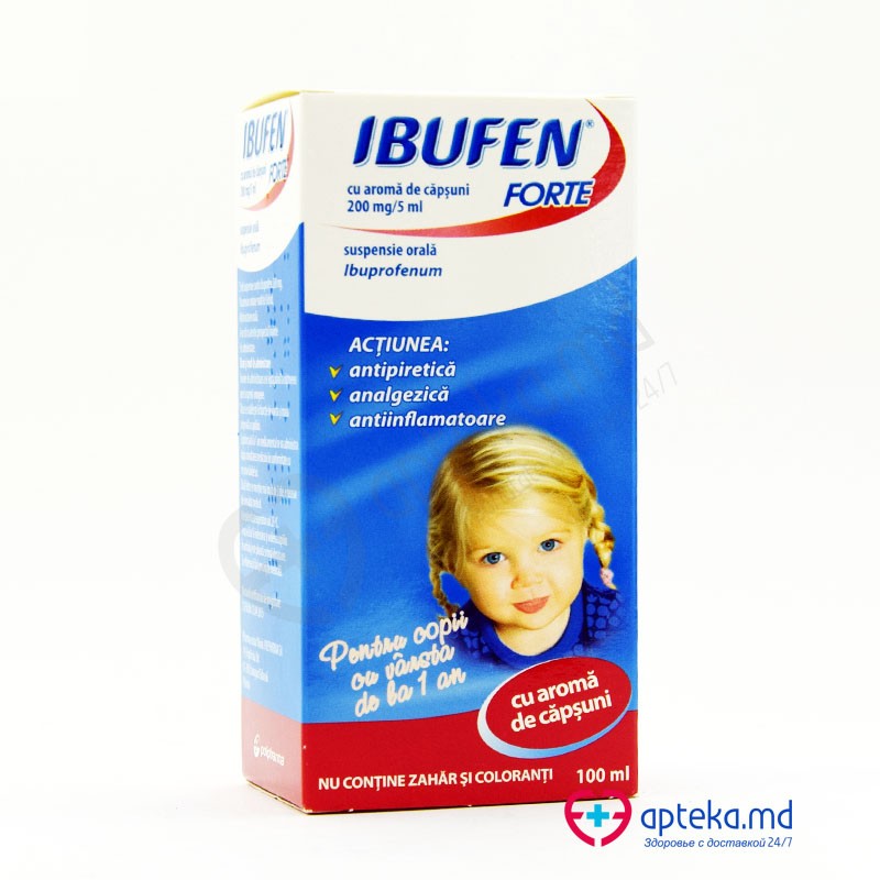 Ibufen Forte cu aroma de capsuni suspensie orala 200 mg/5 ml 100 ml N1 ...