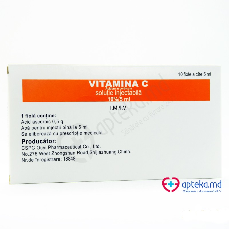 Vitamina C soluţie injectabilă 10% 5 ml N10 cumpără în Moldova ...