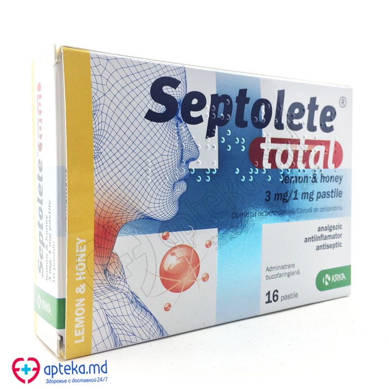 Septolete total lemon honey pastile 3 mg/1 mg N8x2 cumpără în Moldova ...