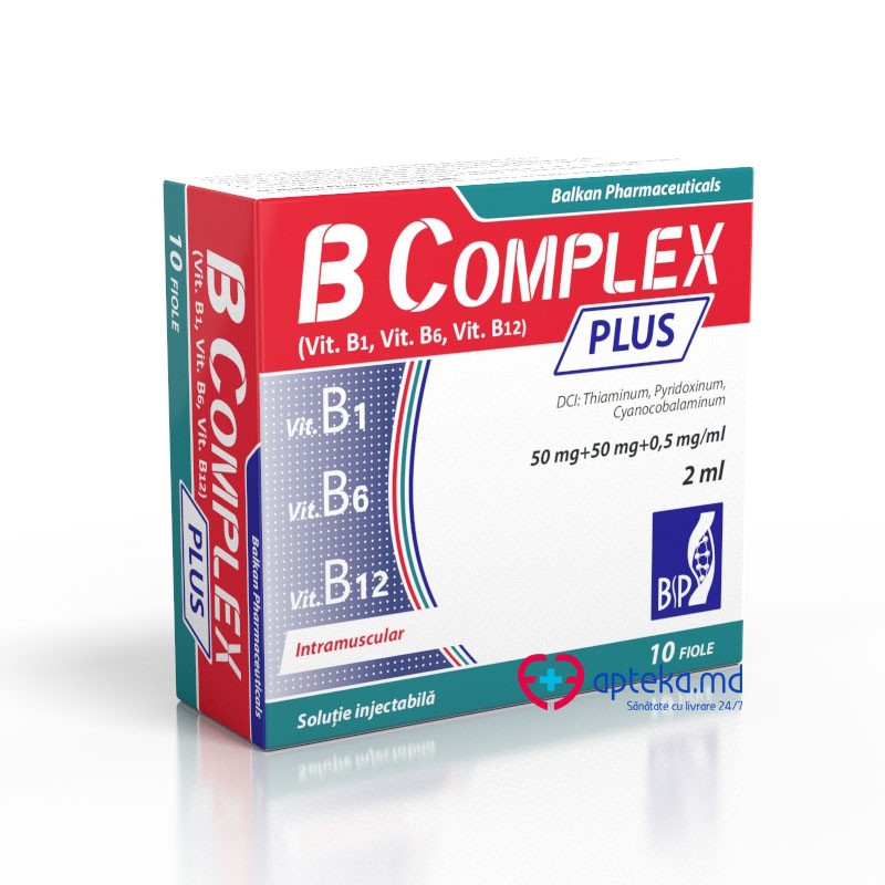 B Complex PLUS (Vit. B1, Vit. B6, Vit. B12) soluţie injectabilă 2ml ...